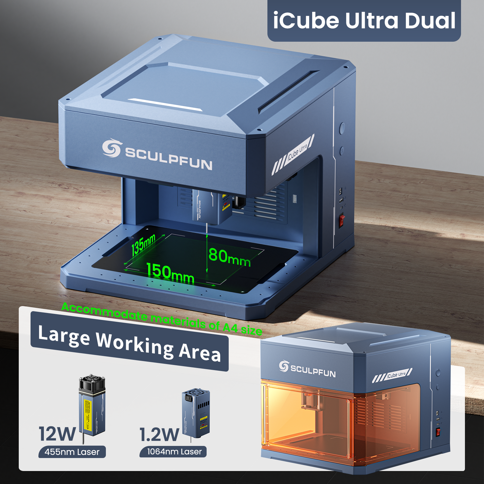 Sculpfun iCube Ultra: Flagship Portable Dual Laser Module Switching En